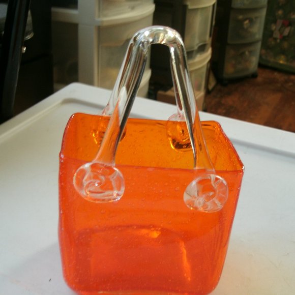 None | Accents | Vintage Orange Blown Glass Basket | Poshmark